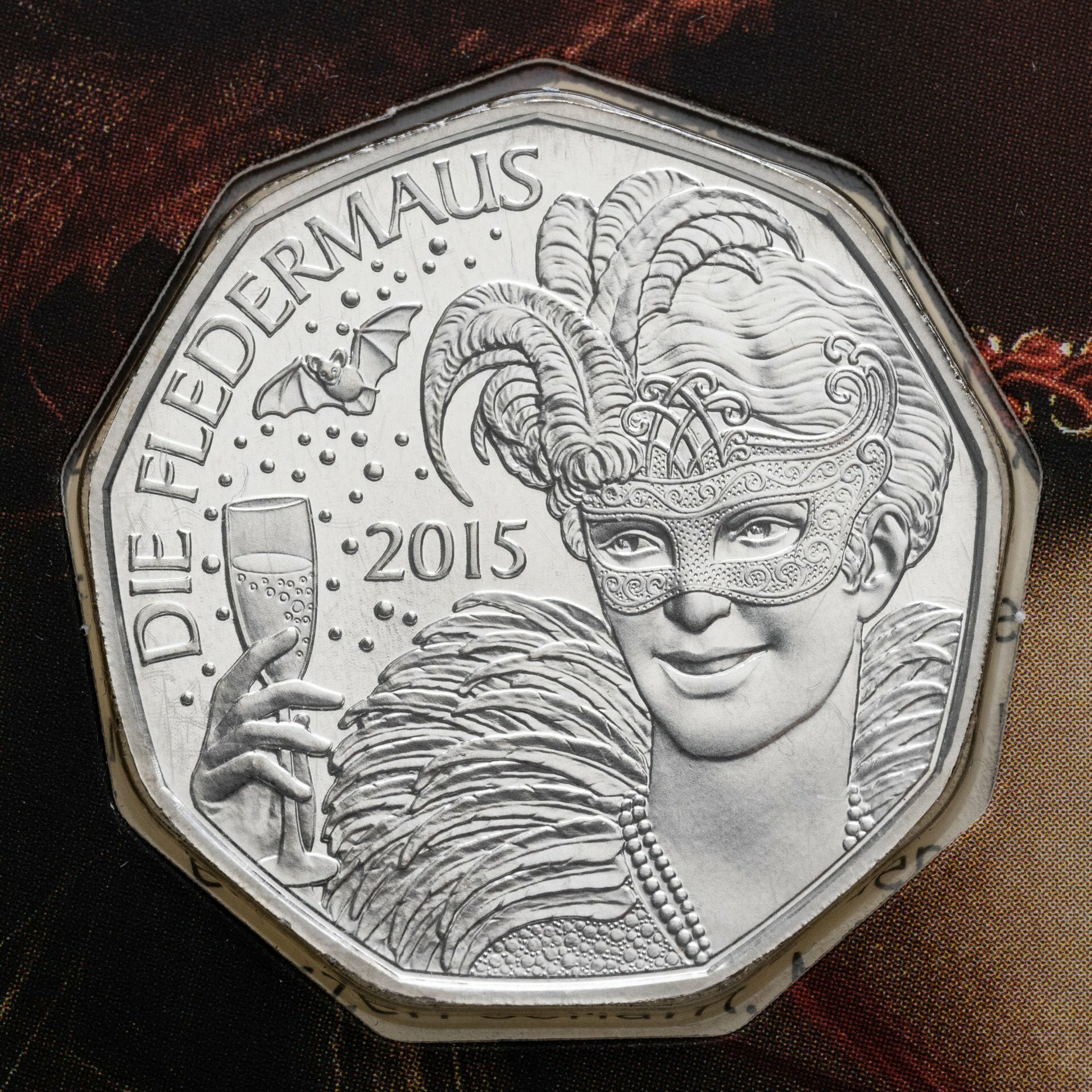 Австрия 5 евро 2015 "Оперетта "Летучая мышь" BU в блистере, Серебро 800, в сохранности BUNC