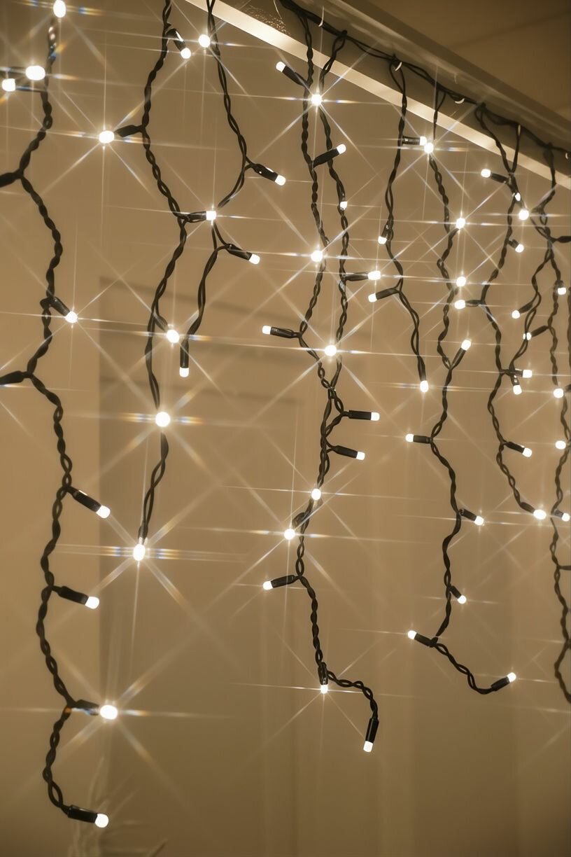 Светодиодная гирлянда Бахрома Profi Rubber 3.1*0.9 м, 168 теплых белых LED ламп, мерцание, черный каучук+ПВХ, соединяемая, IP65, Winter Deco 4080190