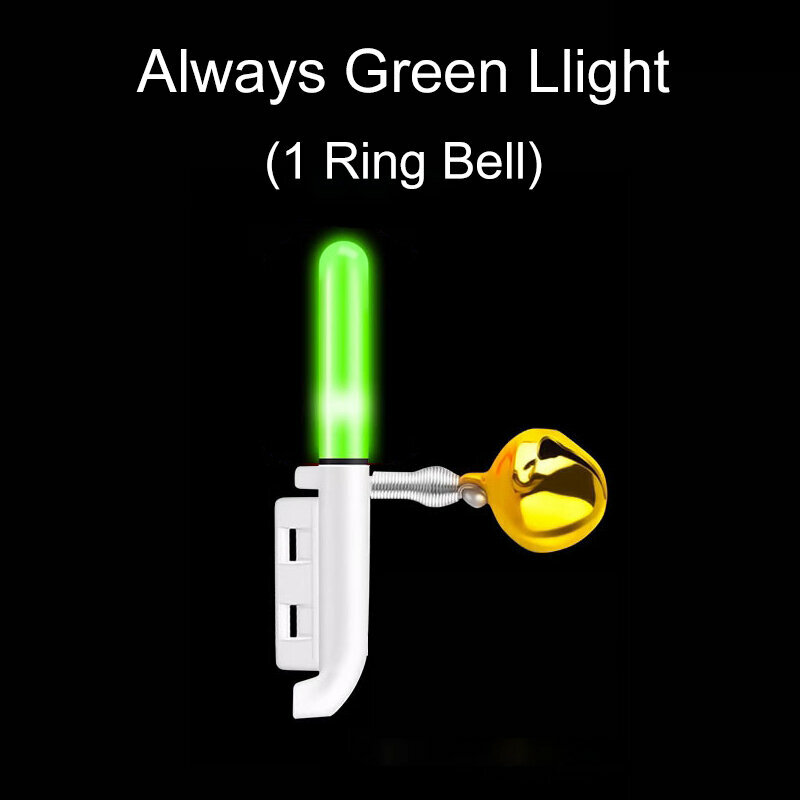 Электронный рыболовный сигнализатор поклевки, светлячок с креплением и одинарным колокольчиком, зеленый свет, прозрачно-зеленый