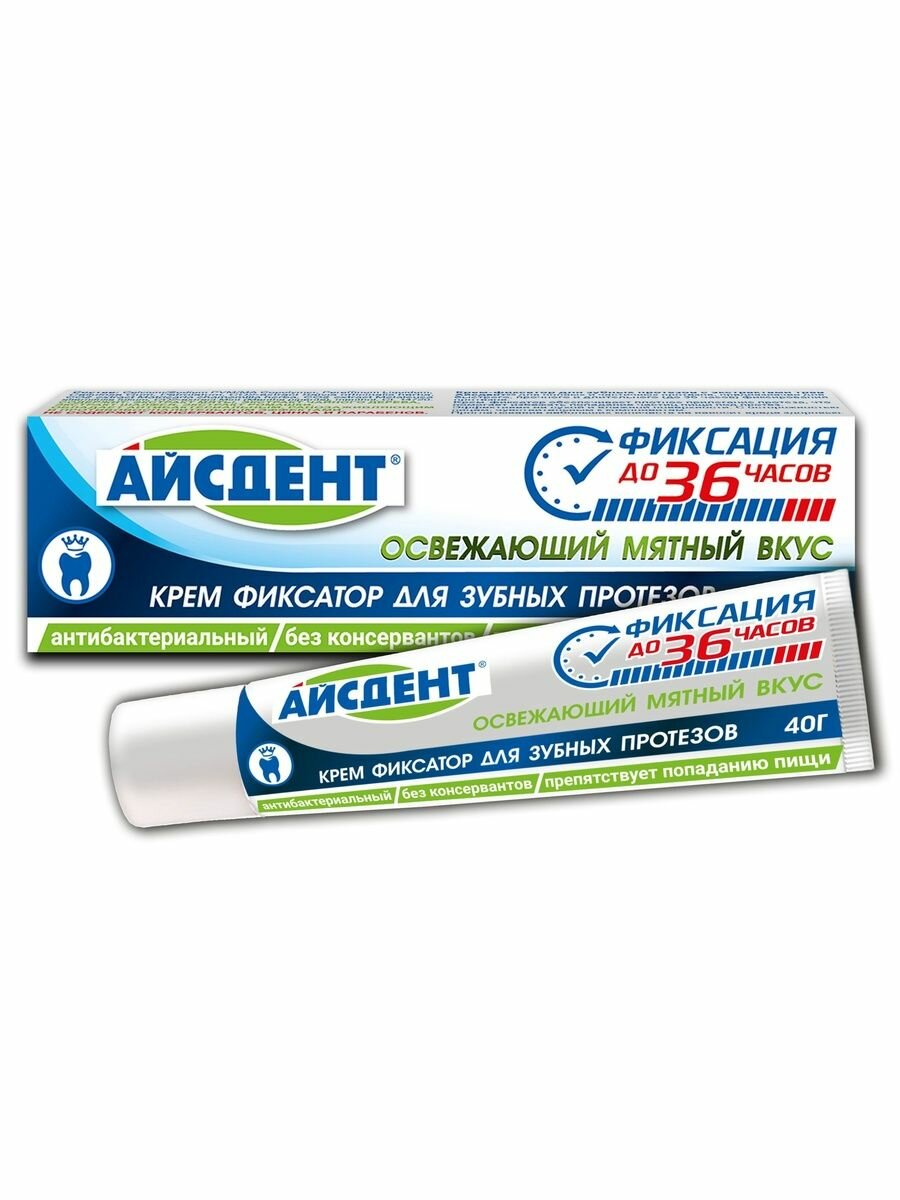 Крем-фиксатор для зубных протезов Айсдент освежающий мятный вкус, 40 г
