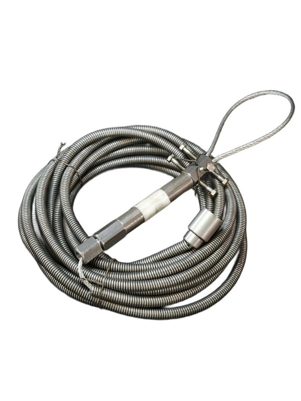 Трос сантехнический, диаметр 16 мм, пружина, 15 м, СантехКреп, ЛоМ с натяжителем, 3.1.6.4.