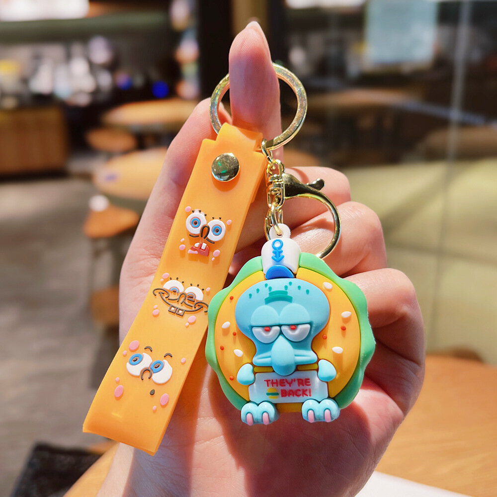 Брелок в виде гамбургера с изображением мультяшного Губки Боба Квадратные Штаны, изысканный аксессуар для кукольной сумки, автомобильный кулон, кулон с Губкой Бобом Квадратные Штаны, Сквидвард