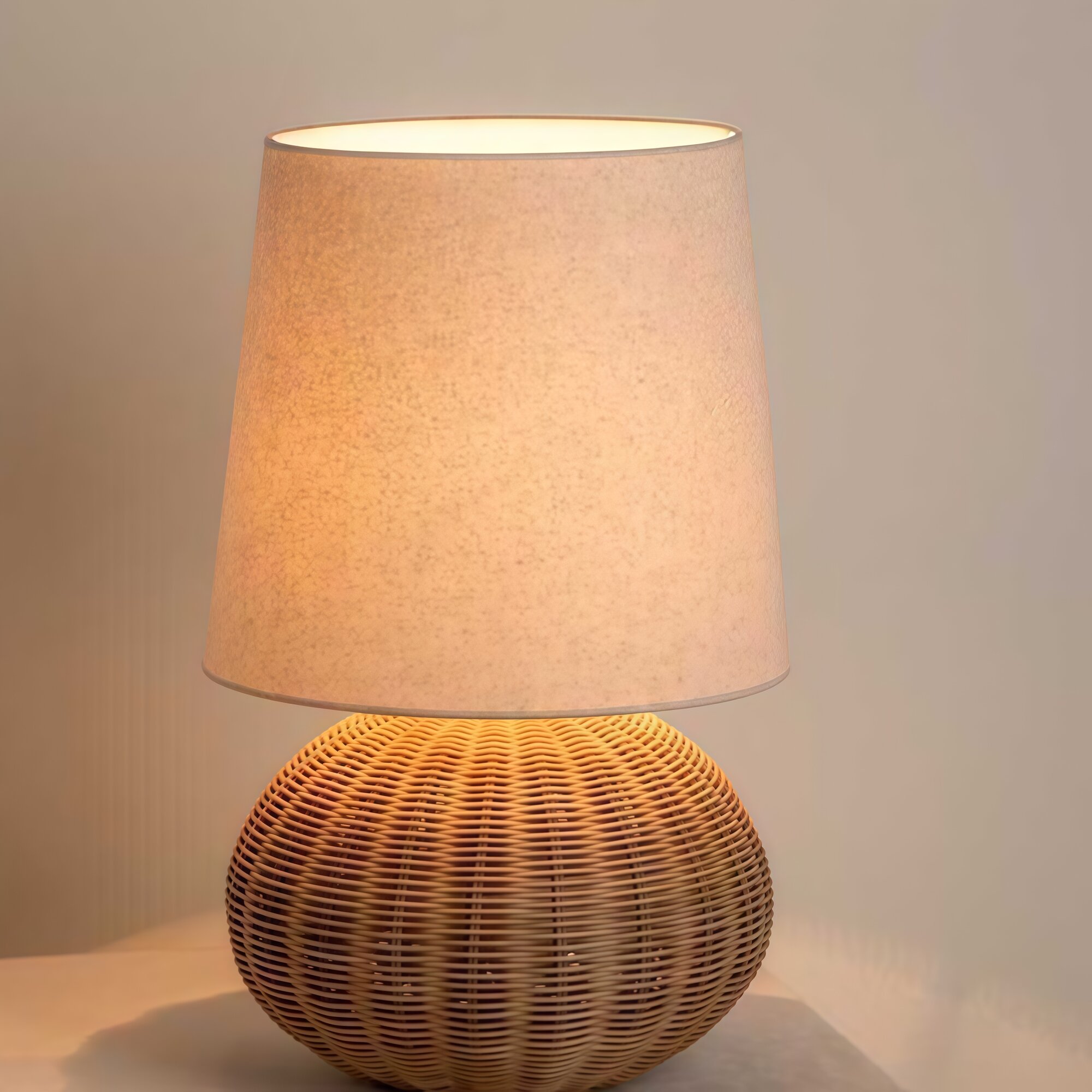 Настольный светильник, ручная работа, ротанг, тканевый абажур, LED, E27, IP20, бежевый