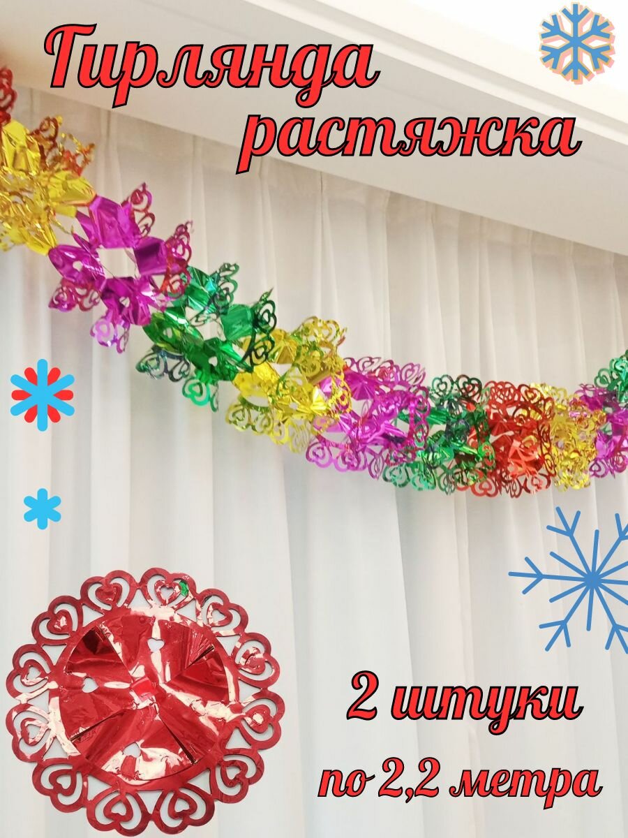 Гирлянда растяжка новогодняя из фольги 4,4 метра мишура