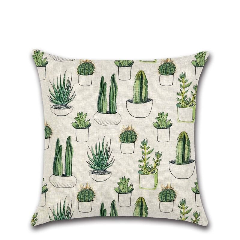Tropical plants cactus decorative cushion cover in eco friendly cotton linen fabric size 9