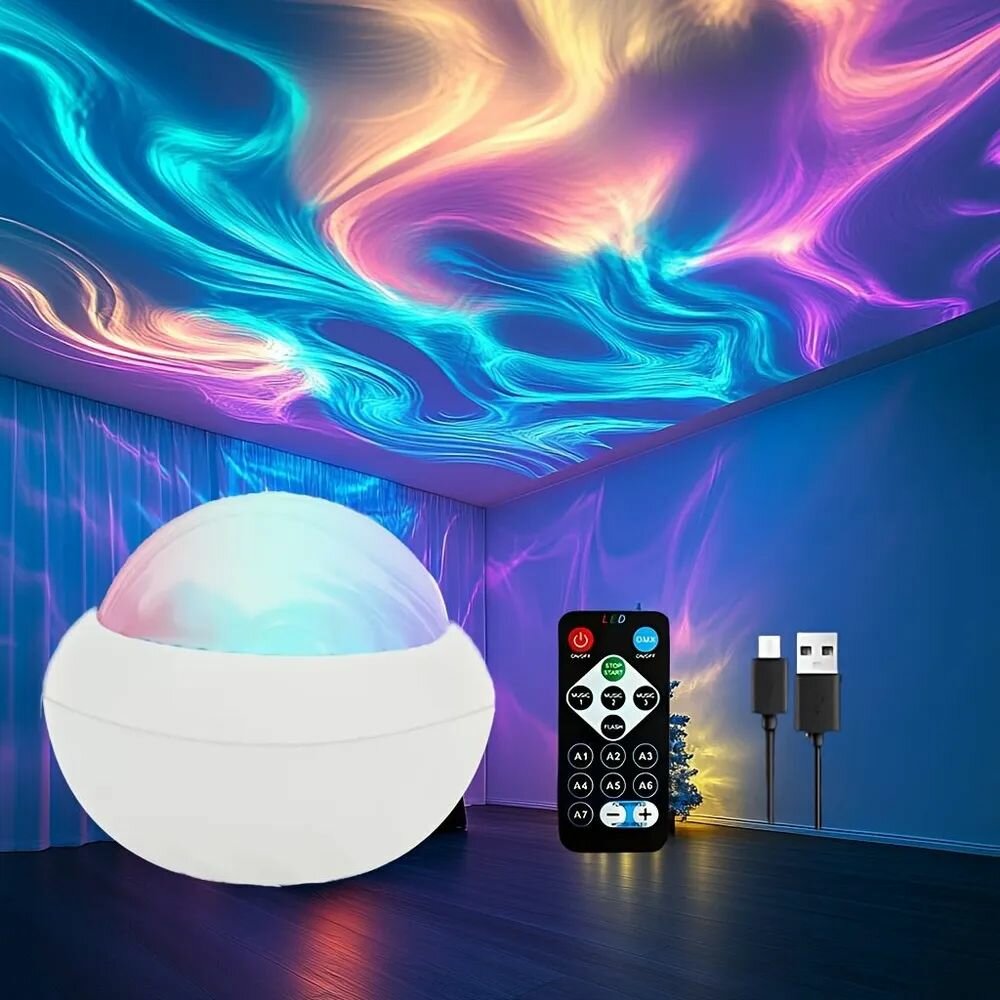 Ночник-проектор 1 Dream Northern Lights-USB LED с дистанционным управлением, цвет 7 ГБ, эффект северного сияния, подходит для спален и декораций