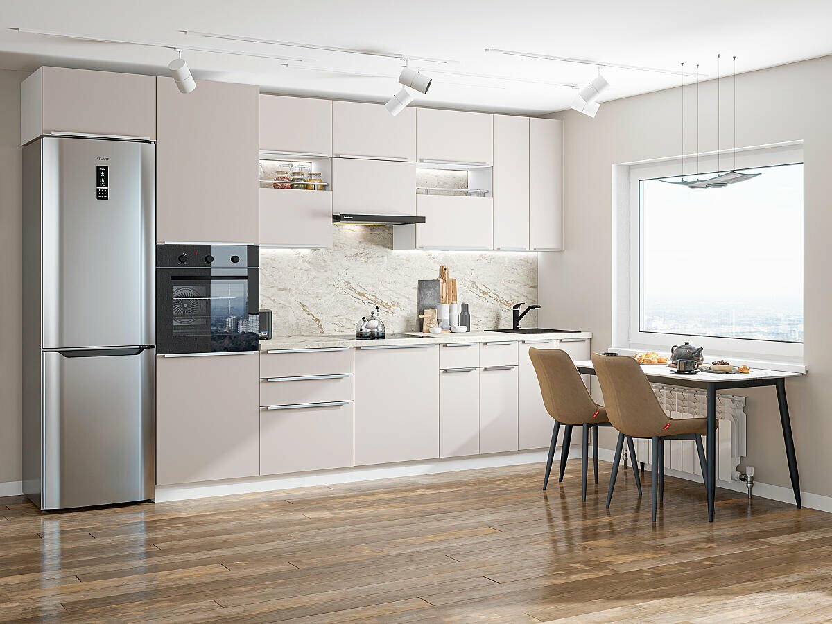 Кухонный гарнитур VIVAT Фьюжн-011 Clay Silk, 234х360х60 см, ЛДСП, МДФ со столешницей