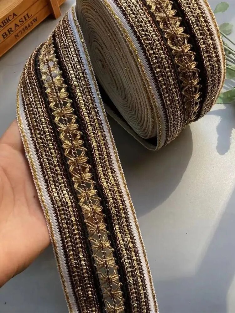 Тесьма лента трикотажная, 7 см, 2 метра Тесьма декоративная, с народным узором, для декора, рукоделия и творчества, Белый