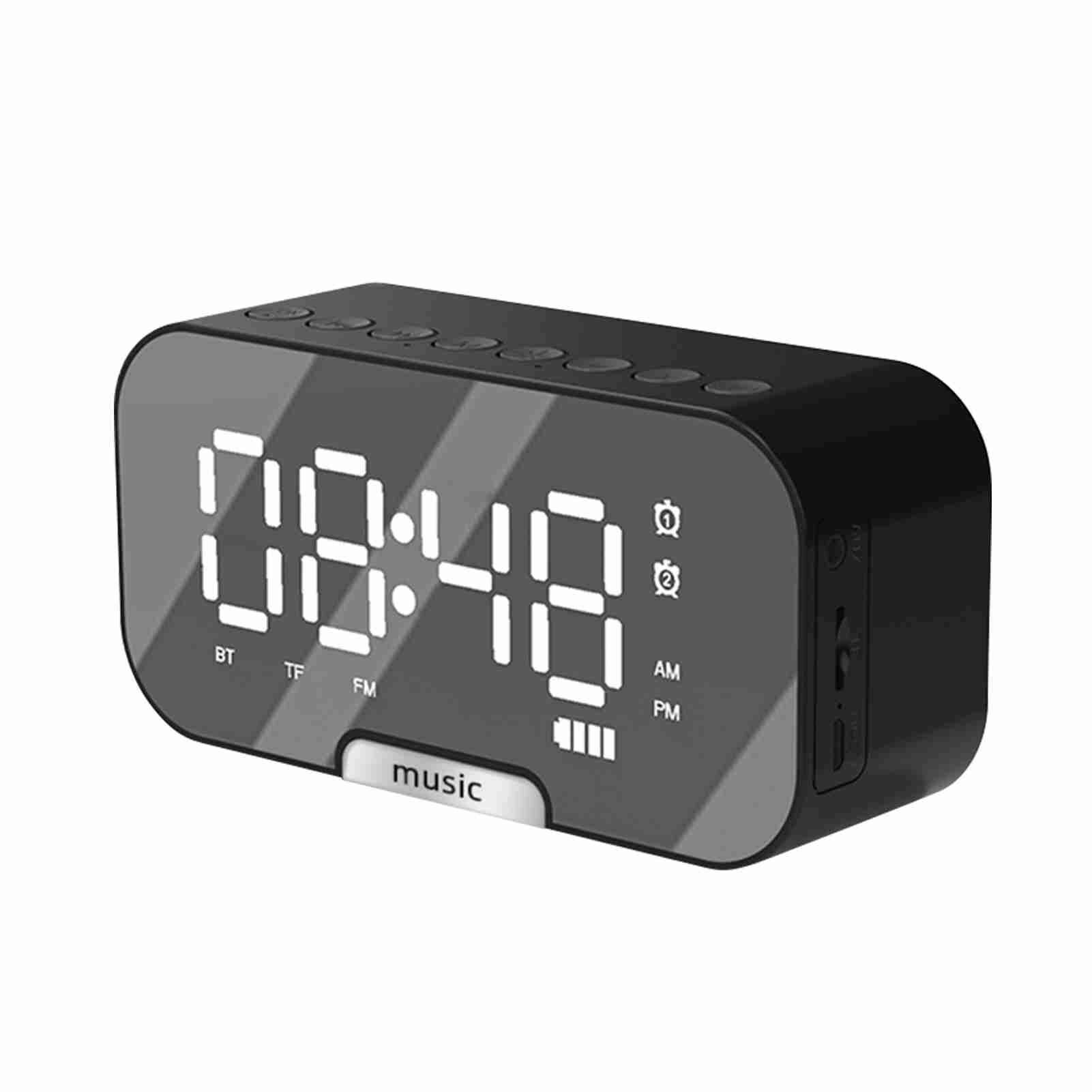 Цифровые зеркальные часы-будильник с Bluetooth-динамиком, FM-радио, двумя будильниками, аккумуляторными настольными часами и поддержкой TF-карт, подставкой для телефона
