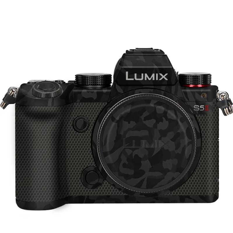 Черный защитный чехол с узором Shadow Camo для объектива камеры Panasonic DC-S5M2/S5M2X, 3M клей, военный рисунок