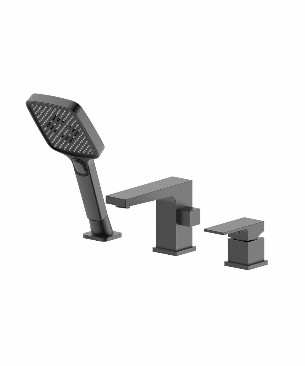 Смеситель на борт из латуни на 3 отверстия Vieir с водопадом V393532-G графит