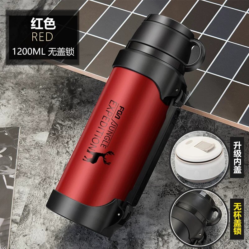 Красная термос-чашка Fuguang 1200 мл с нержавеющей стальной внутренней стенкой и стандартной крышкой для активного