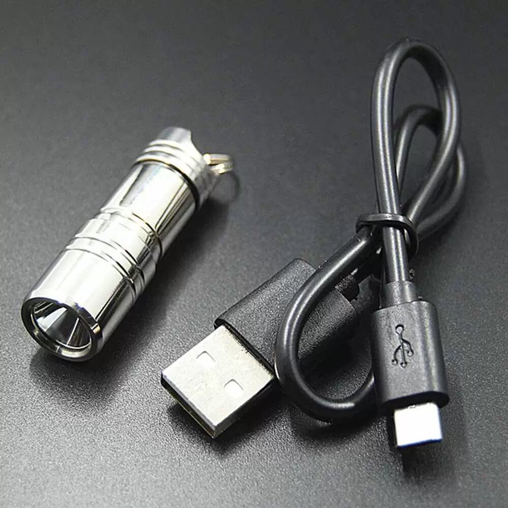 USB-заряжаемый мини-фонарь с LED-лампой, ключевой фонарик для студентов, корпус из нержавеющей стали, портативный