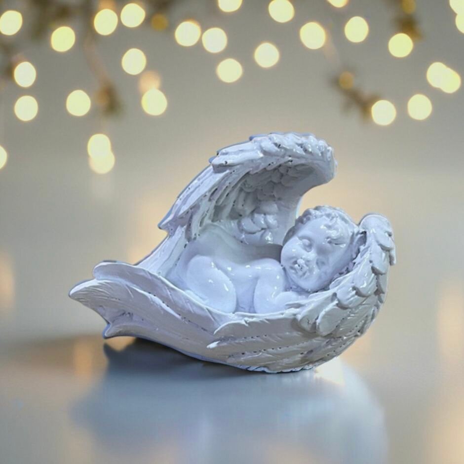 Фигурка "Ангел малыш спит" H-9 L-15 W-9см, цвет белый