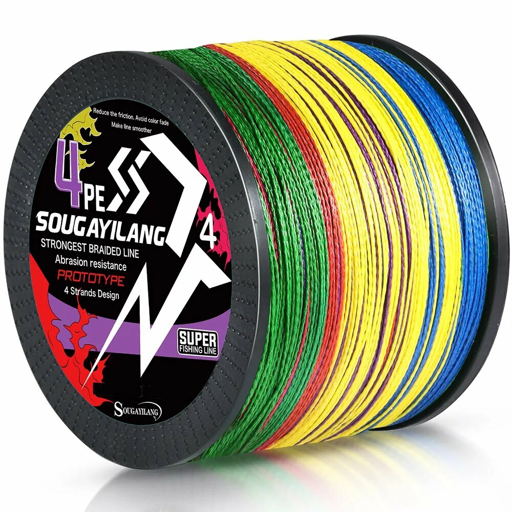 Плетеная леска Sougayilang X4 100м/300м/500м для ловли карпа 300m 0.12mm 18LB, Multi-color