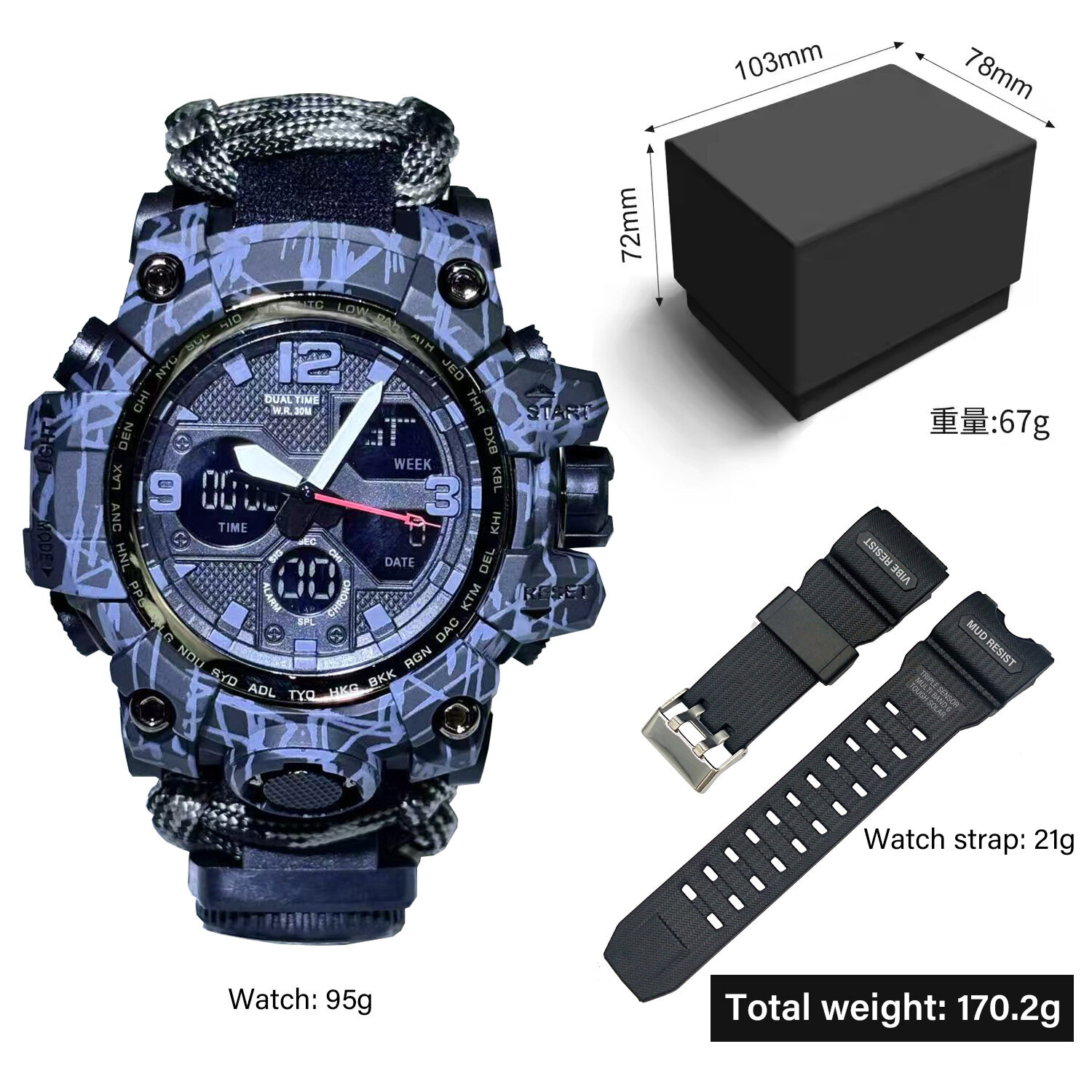 Электронные часы с двойным дисплеем, свисток, огниво, компас, термометр для мужчин, наручные часы для активного отдыха, в наличии, оптовая продажа
