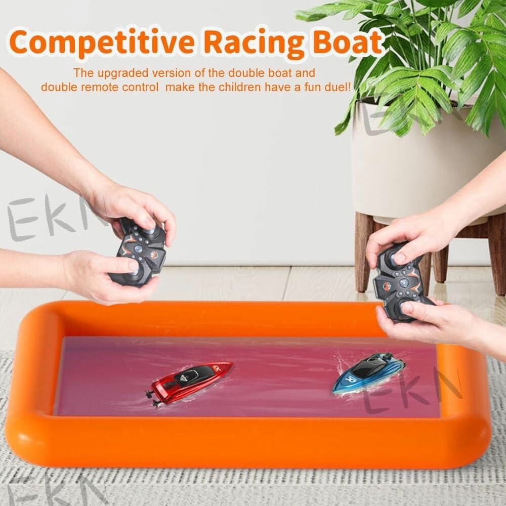 Набор из 2 мини-лодок на радиоуправлении, скоростная радиоуправляемая лодка с надувным бассейном, подходит для детей от 8 лет и старше