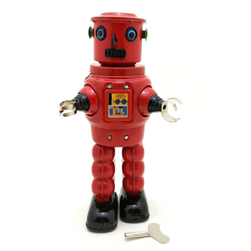 Красный ветер ходящий робот часы могут игрушка ключевые аксессуары подарок робот механические творческие Vintage игрушка навивание игрушка (красный)