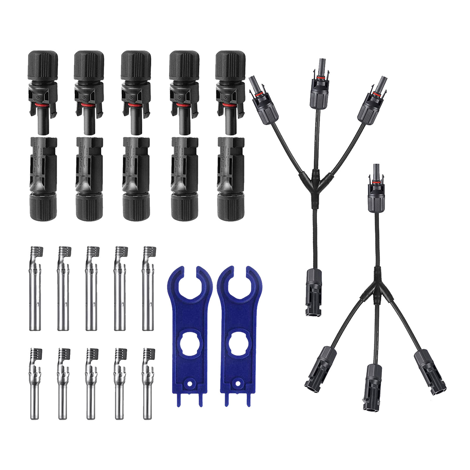 5 Пары Соединителей Кабелей для Солнечных Панелей Мужских/Женских с Соединителем Ветвящегося Типа Y 1 к 3 и Инструментом-ключом для Сборки для СИС IP67 Водонепроницаемые Черные Аксессуары для Кабелей H45052-5, H45052-10, H45052-20