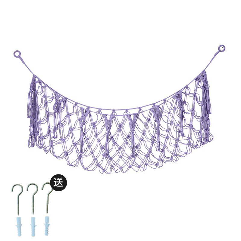 Сетчатая сумка для игрушек из хлопкового каната, ручная работа, органайзер для хранения детских игрушек, цветная сумка с кисточками, подвесная гамаковая сетка