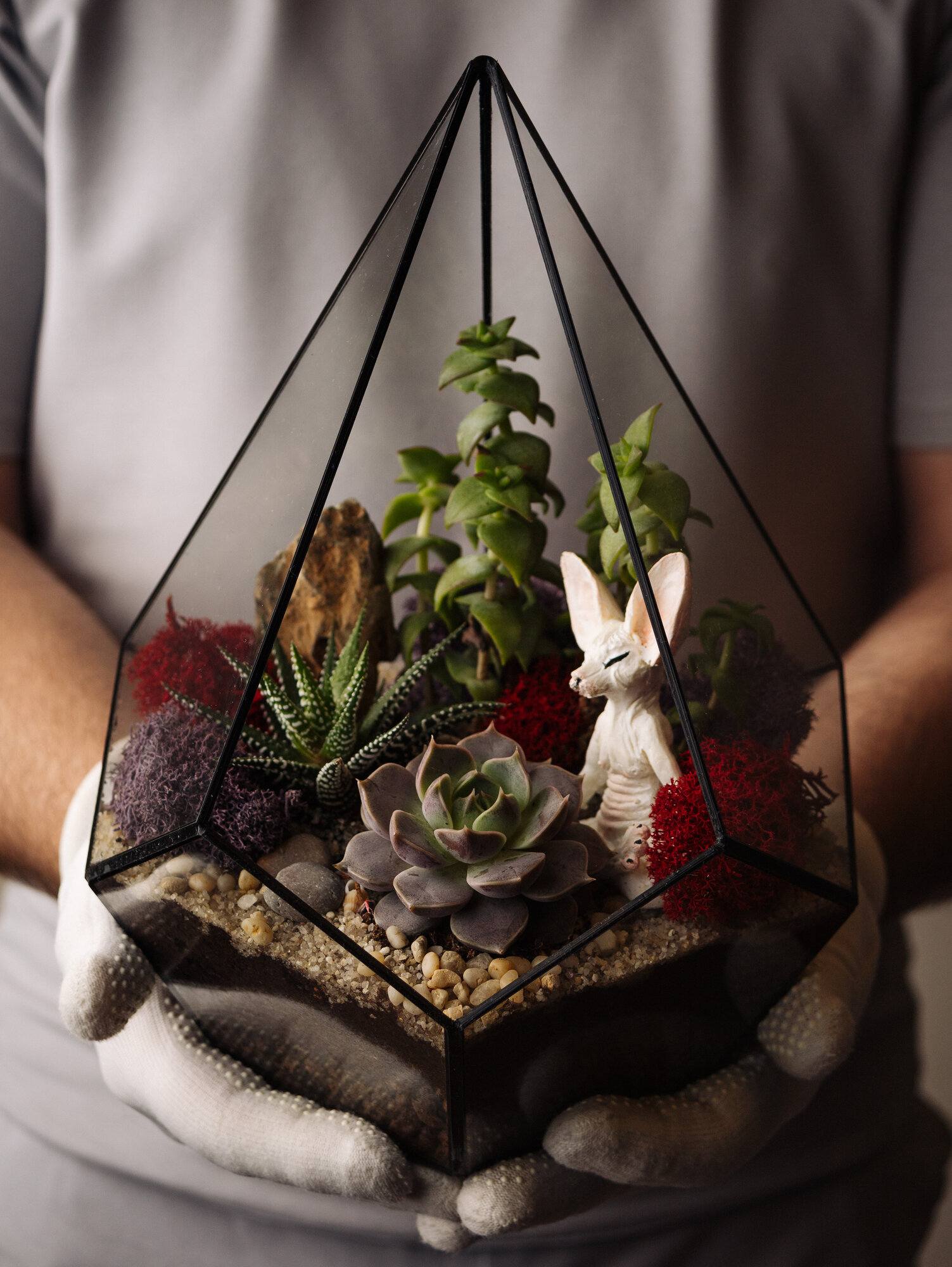 Флорариум с суккулентами "Дзен", GreenCube, 26см, настольный, Капля, подарок