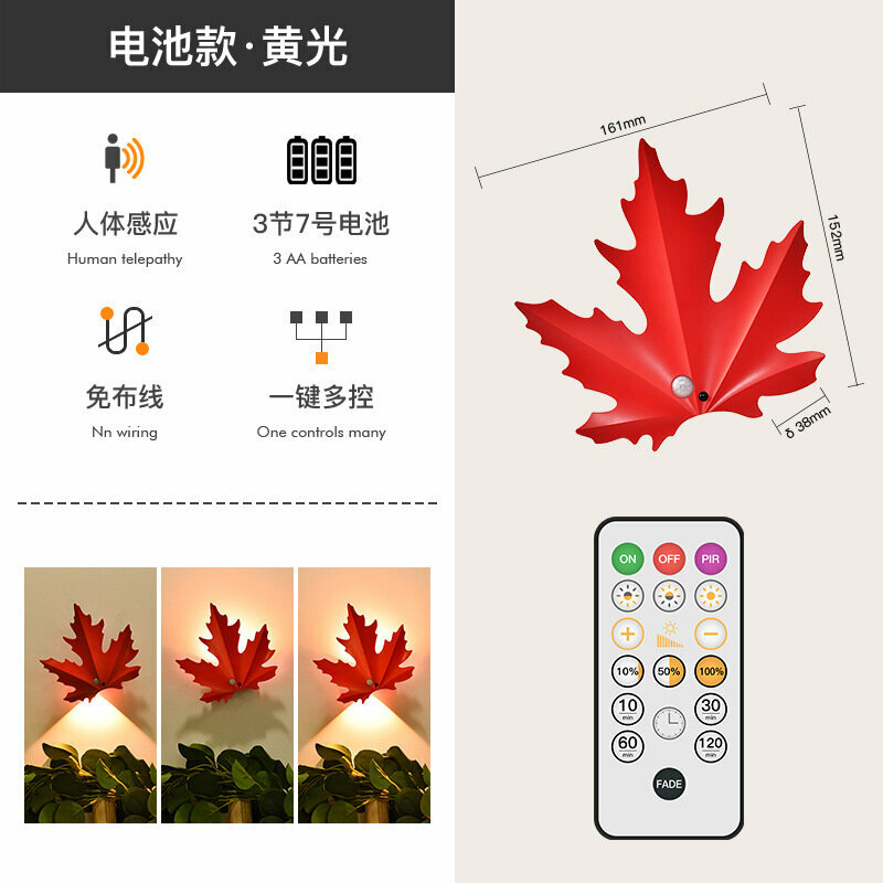 Смарт-батарея Maple Leaf с датчиком движения, магнитная самоклеящаяся светодиодная ночная лампа с пультом управления, прожектор для спальни