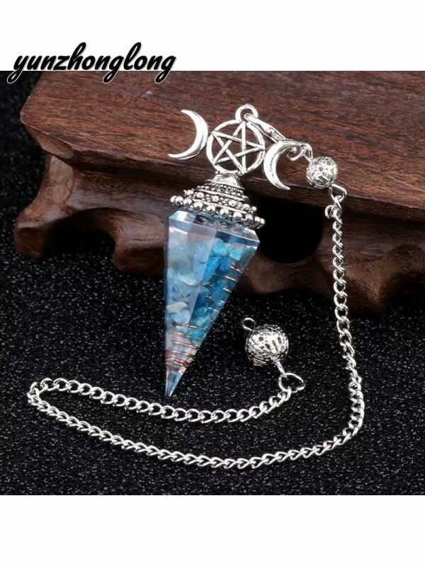 Yunzhonglong Маятник для биолокации из апатит синего цвета, естественная руда, Кулон, звезда и луна