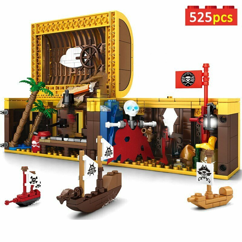 Карибский 525pcs пиратский корабль сокровище грудник строительный блок идея творческий DIY пиратская лодка кирпич игрушка подарок блок для детей (коричневый)