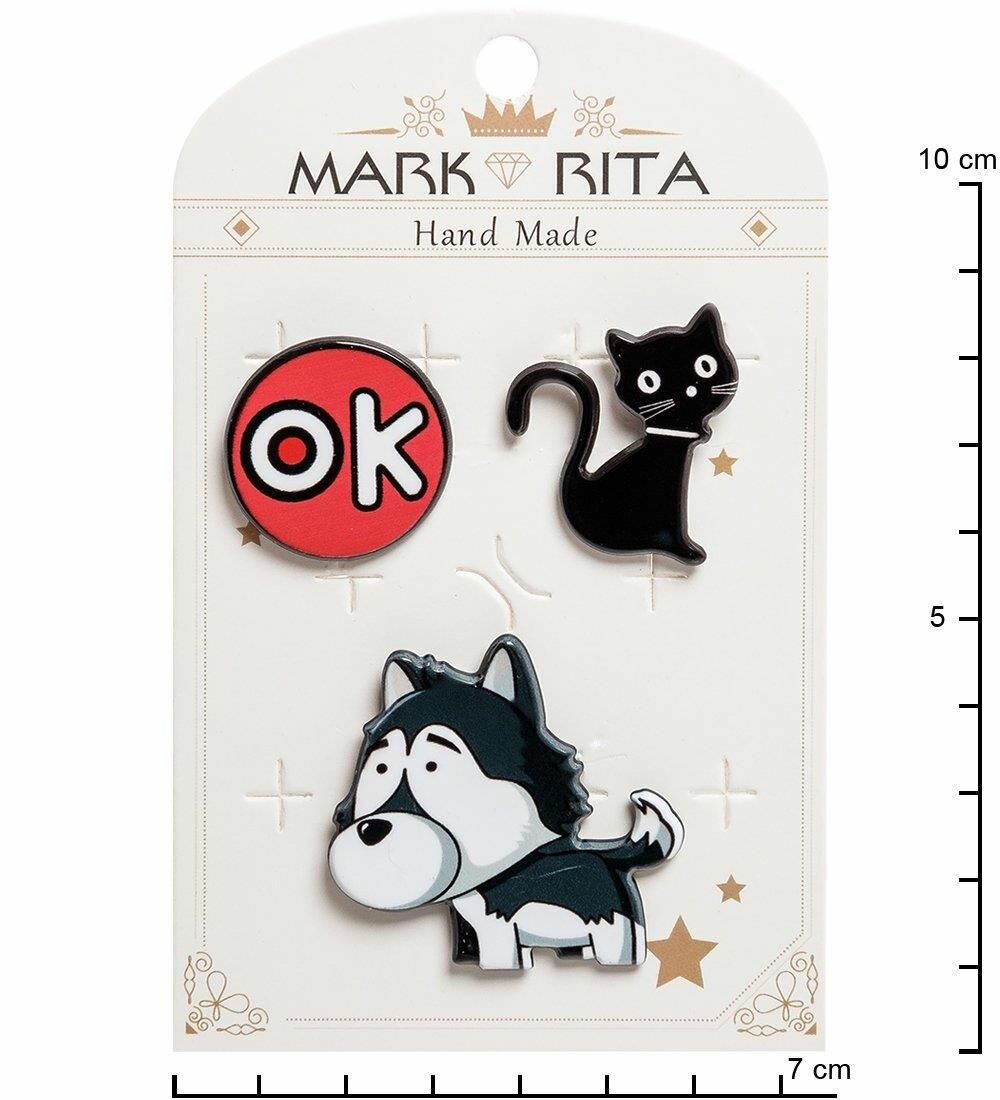 Н-р брошей с цанговым зажимом бабочка Кот и пес Mark Rita MR-75 Mark Rita