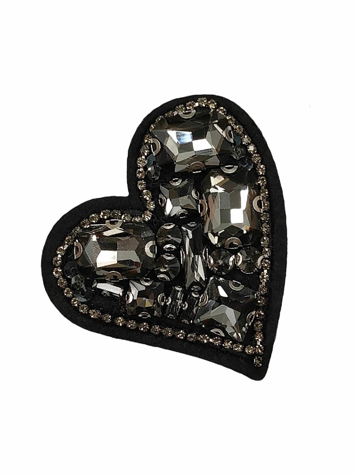 Сердечки для нашивания с камнями, Черный - Вышитые края