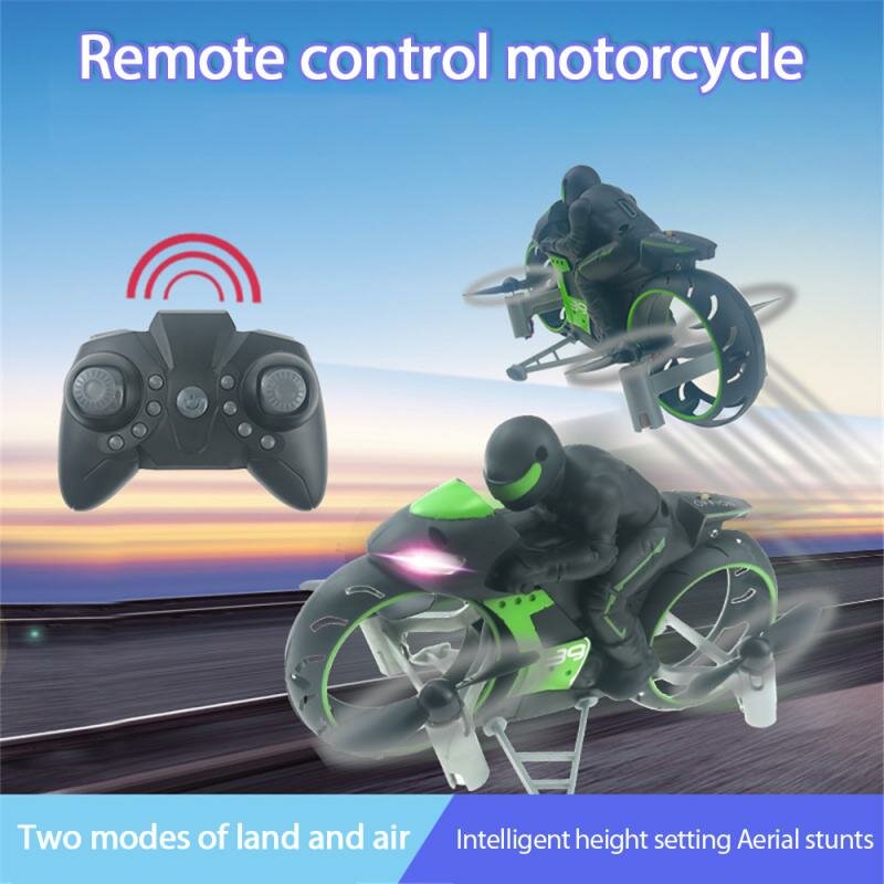 2.4G 2 в 1 Земля воздух летать мотоцикл безголовный режим дистанционного управления 4 оси дрон гонки каскад игрушка (зеленый)