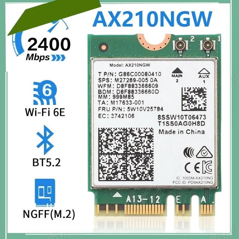 (Q P J B) AX210 AX210NGW Сетевая карта M.2 NGFF 2,4 ГГц/5G WI-FI 6E 2400 Мбит/с WiFi 802.11Ax Bluetooth 5.2 адаптер