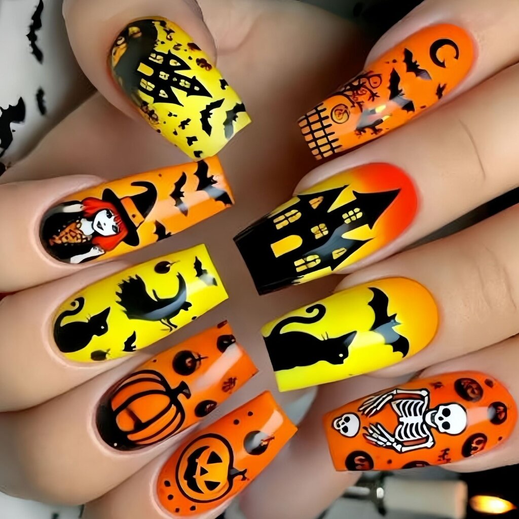 Хэллоуин Тыква летучая мышь Призрак Черепа Средней длины Европейская Квадратная Броня