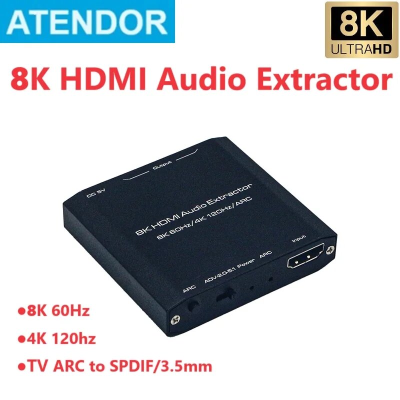 V2.1 HDMI-совместимый аудиоконвертер SPDIF AUX Extractor 8K 4K120Hz HDR 10+ HLG Dolby Vision Atmos ARC TV для PS5 XBOX Усилитель