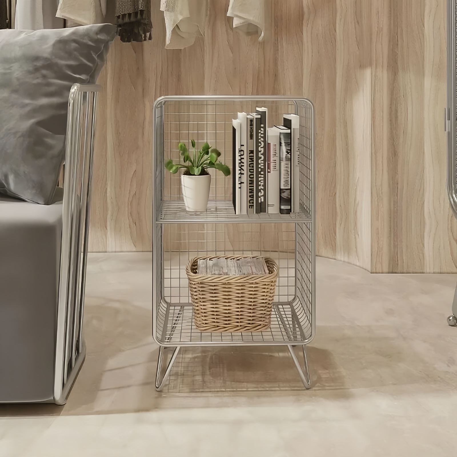 Этажерка ТекСтиль, скандинавский стиль, серебристая, 35x30x65см