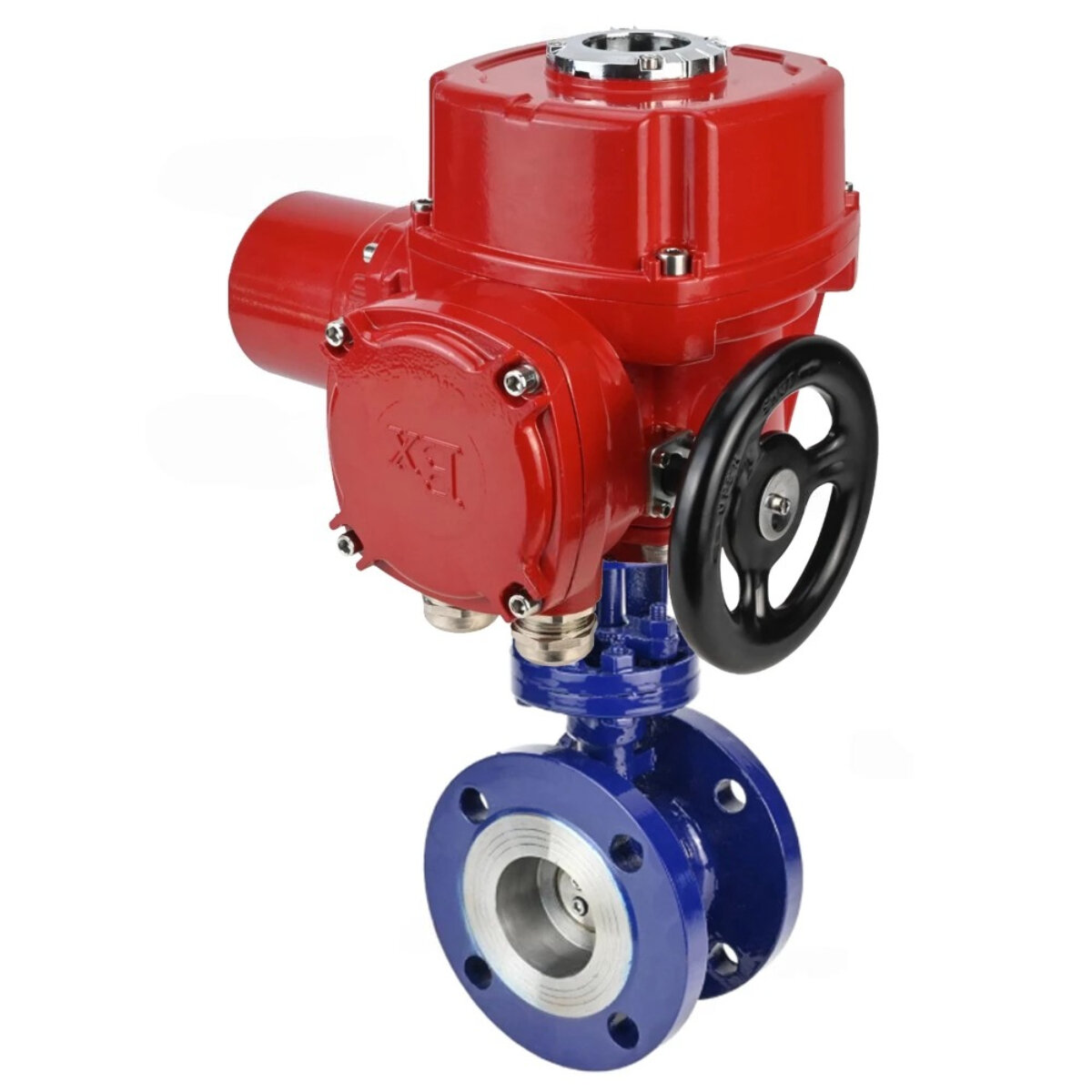 Затвор дисковый поворотный с тройным эксцентриситетом DN.ru WCB-304-M-F-ISO Ду125 Ру25 фланцевый, корпус - углеродистая сталь WCB, уплотнение - METAL, с электроприводом четвертьоборотным DN. ru QT-W(M)-EX-040 220В