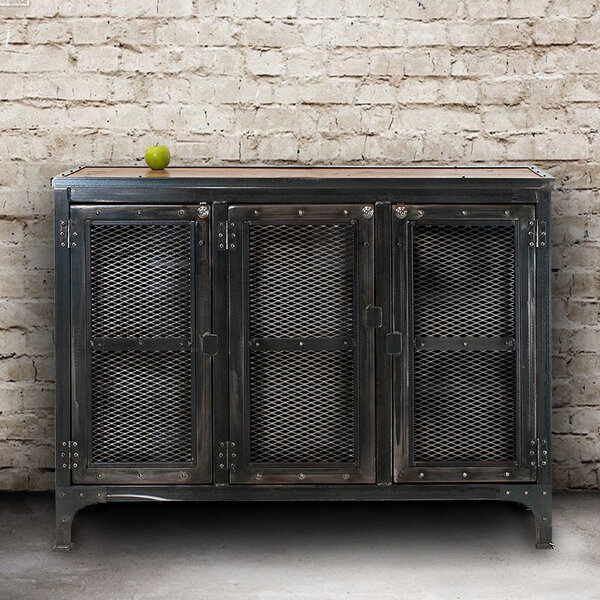 Дизайнерский шкаф из металла Cabinet. 120см, индустриальный лизайн, состаренное дерево.