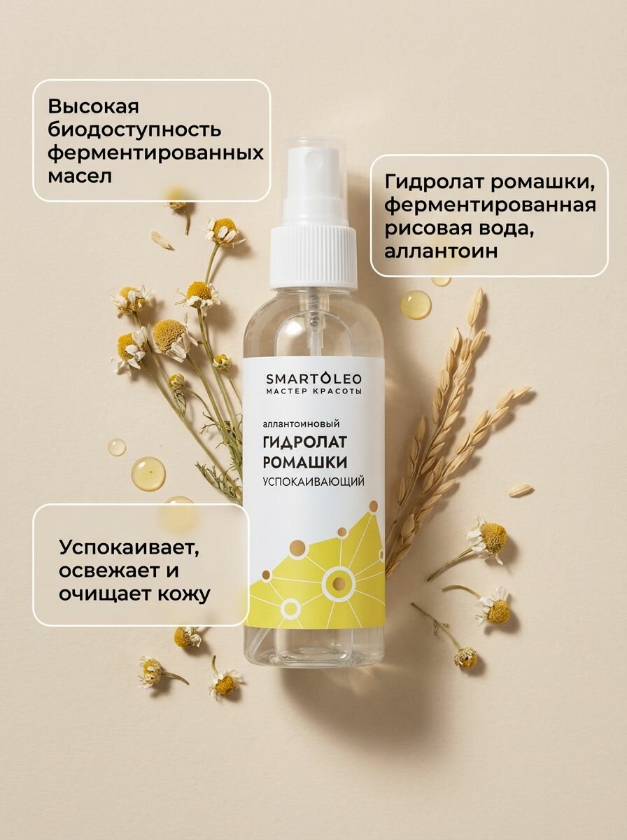 Гидролат ромашки для лица и тела аллантоиновый Успокаивающий с ферментированной рисовой водой, 100 г