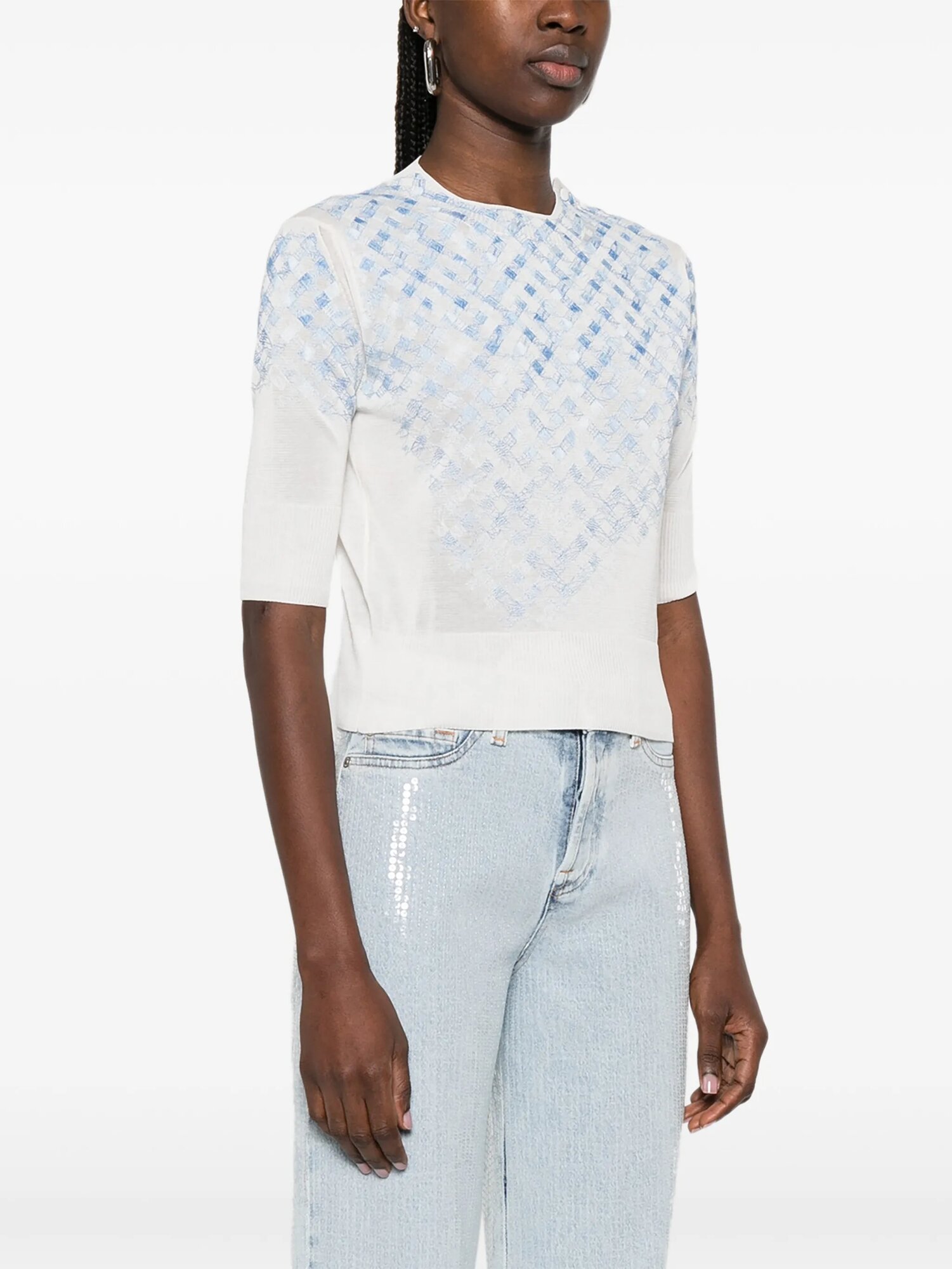 Футболка Ermanno Scervino Geometric T-shirt, размер S, бежевый/белый — фото 1