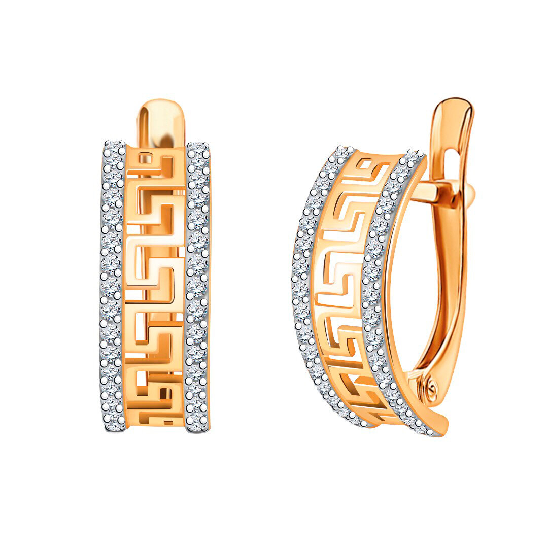 Серьги, красное золото, 585 проба, фианит