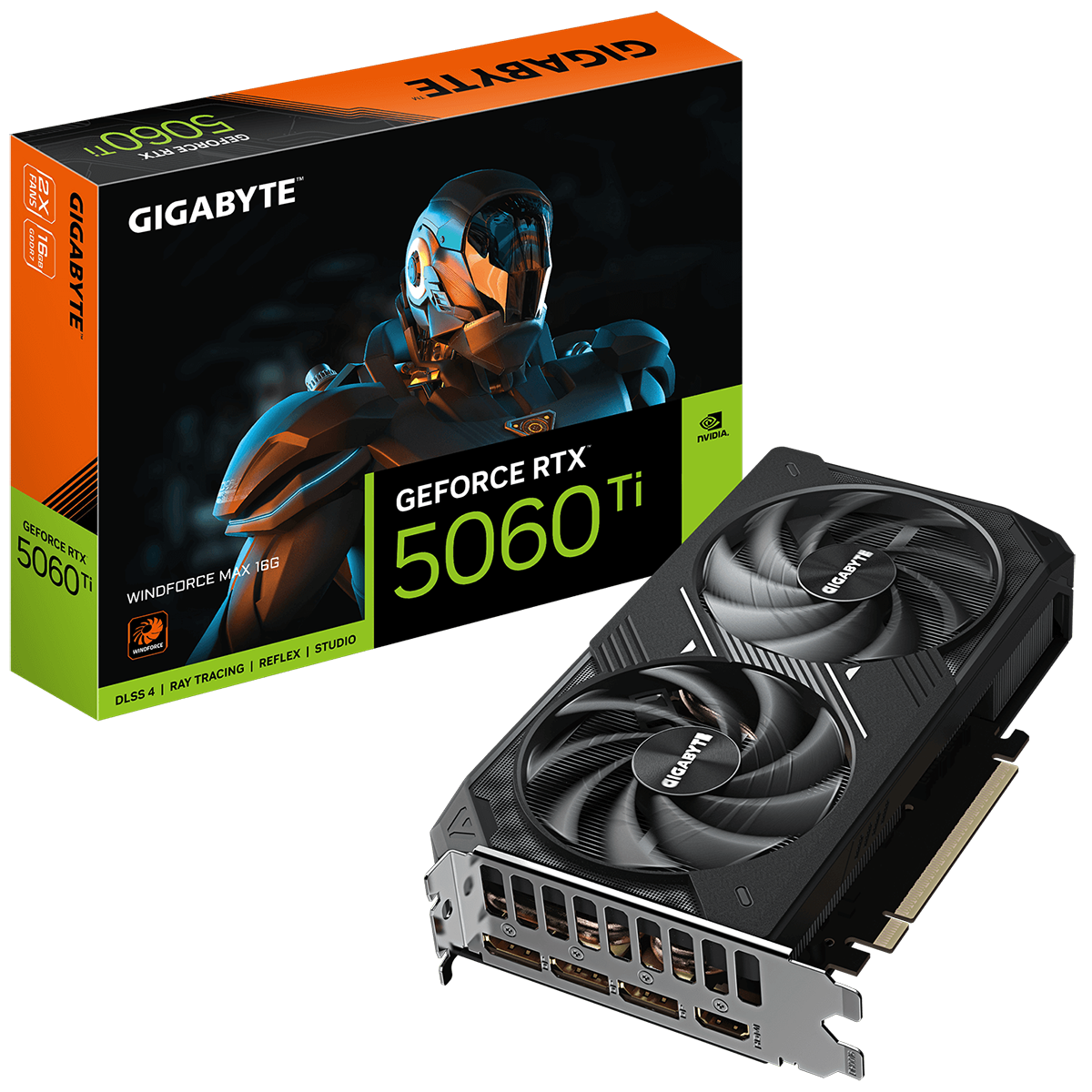 Видеокарта Gigabyte GeForce RTX 5060 Ti 16 ГБ (GeForce RTX 5060 Ti WINDFORCE MAX 16G), RTL