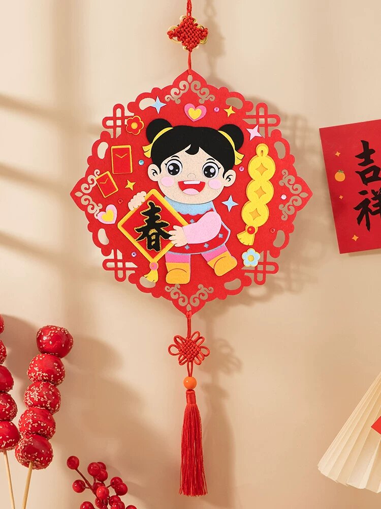 Новогодний набор для творчества: подвесное украшение «Танец льва» из нетканого материала, наклейки для детей, проект