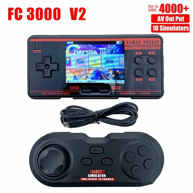 IPS FC3000 V2 Ретро-консоль Цветной IPS-экран Игровая классическая портативная игровая консоль Встроенная 5000 игр 10 Симулятор, IPS Grey Controlle