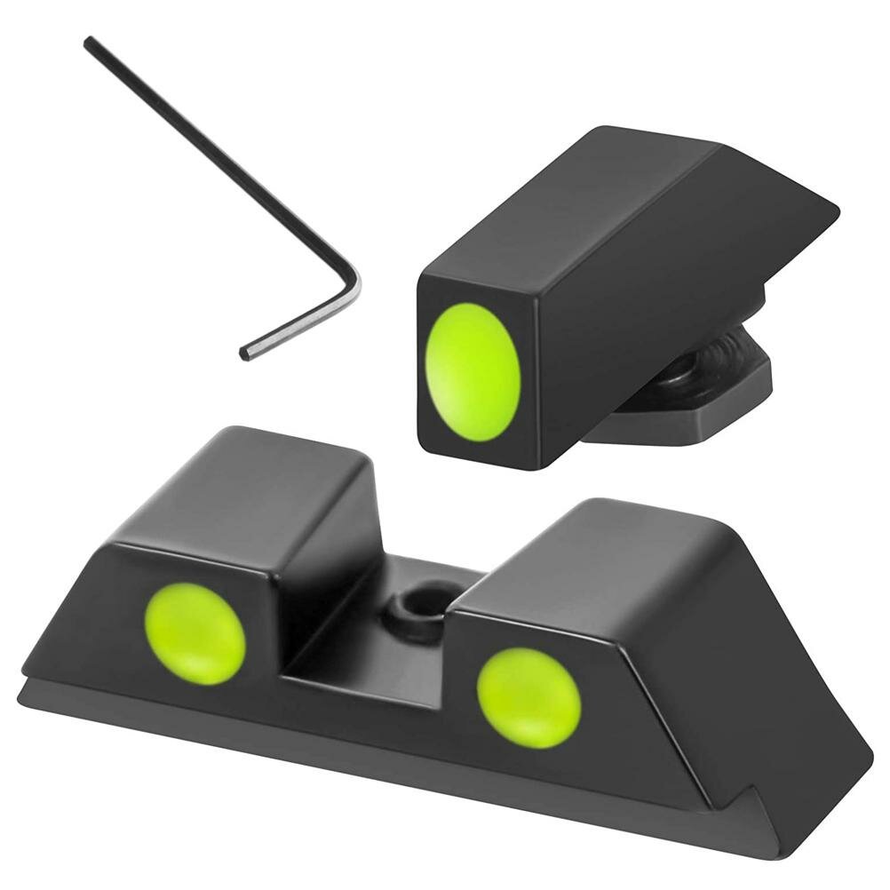 Оптоволоконные прицелы, алюминиевый сплав, зелёные передний и задний прицелы, оптоволоконные точки с ключом.