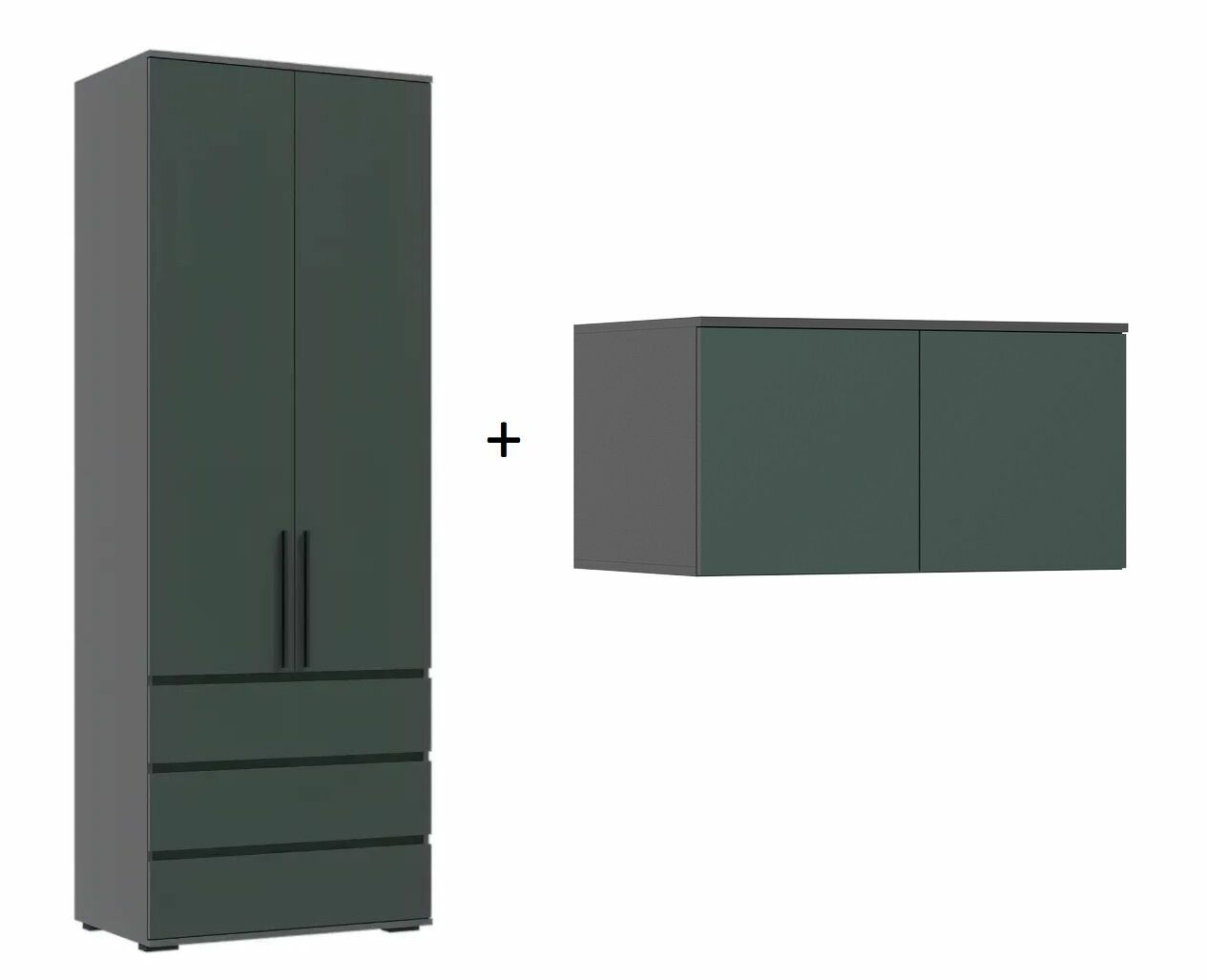 Норд Шкаф 2-х ств. 80 см. с ящиками + антресоль Изумрудный, Графит