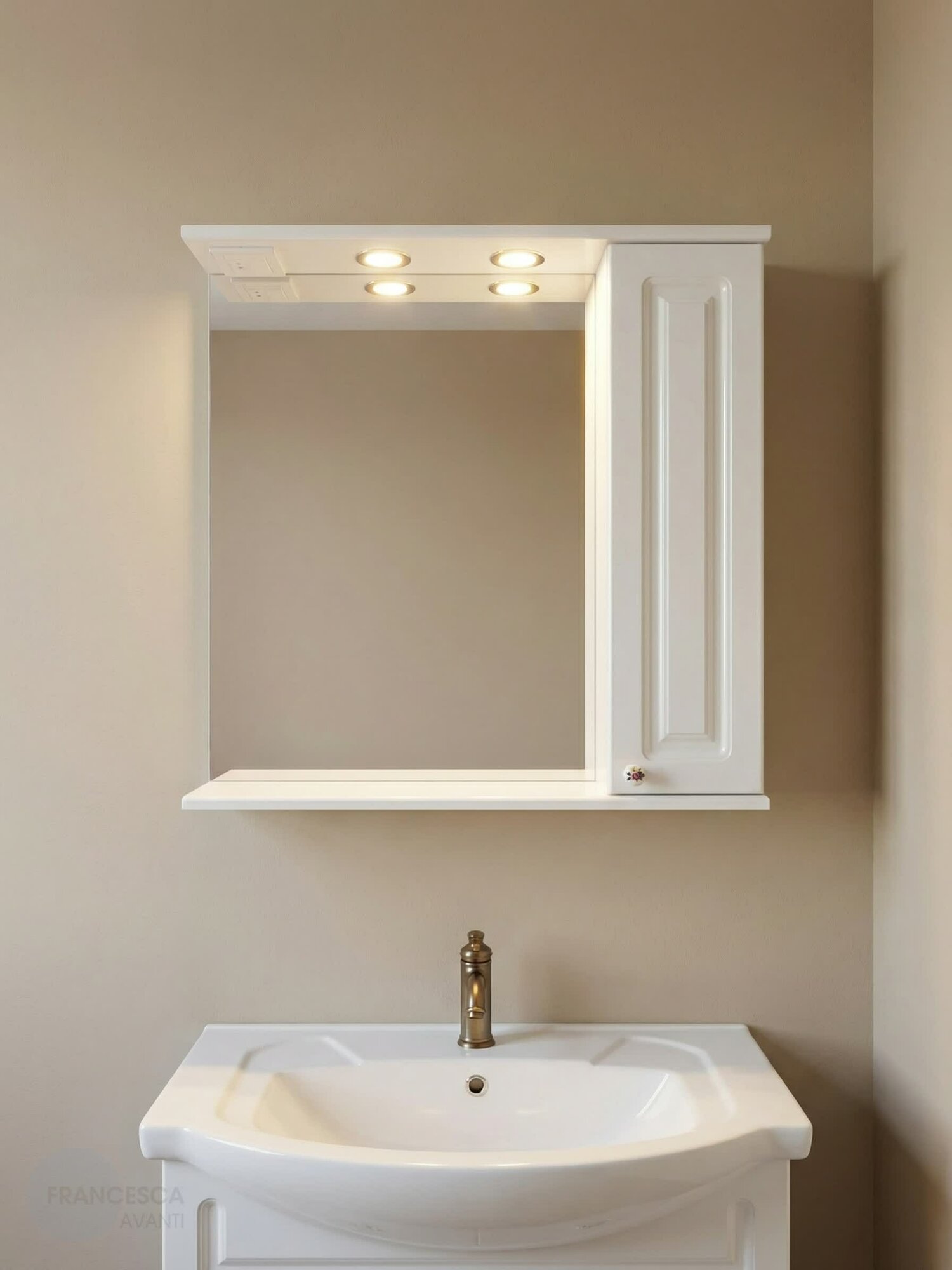 Зеркало в ванную Francesca Avanti Империя 75 со шкафчиком, белый, правый