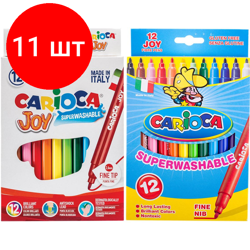 Комплект 11 упаковок, Фломастеры наб. 12цв, CARIOCA JOY, 40614