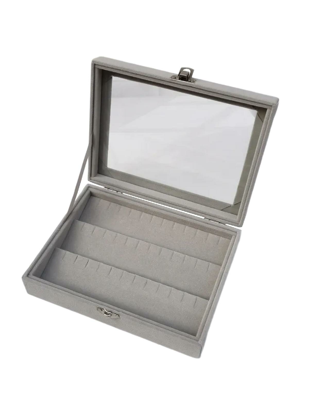 Витрина для ювелирных изделий с разделителями Стеклянная крышка Стеллаж для ожерелья и серег