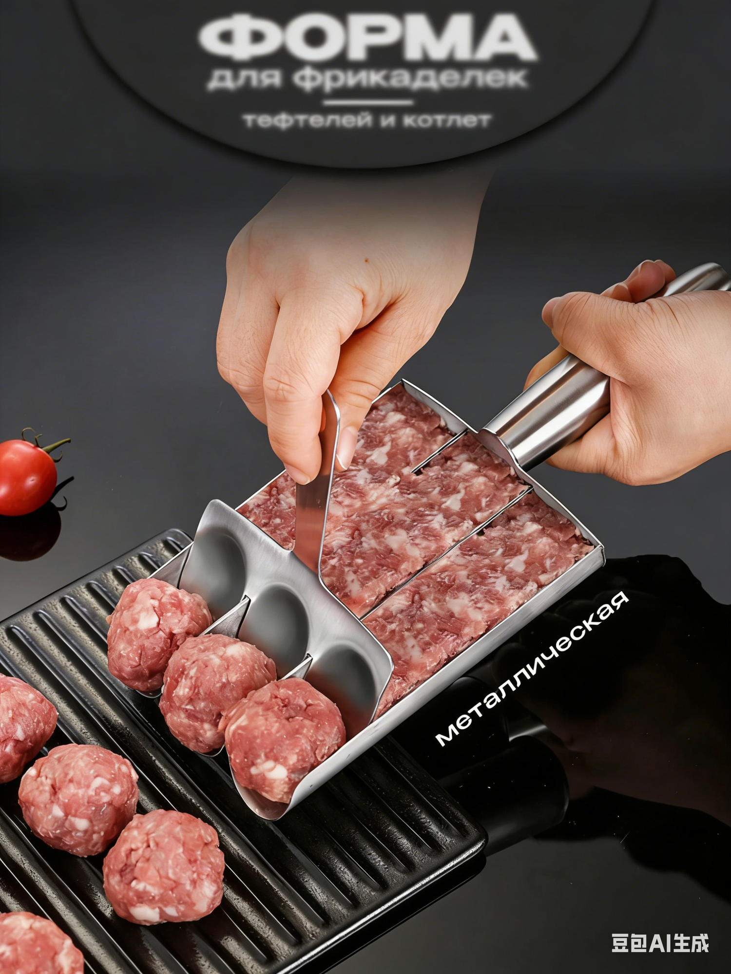 Форма для фрикаделек тефтелей котлет металлическая с лопаткой тройная