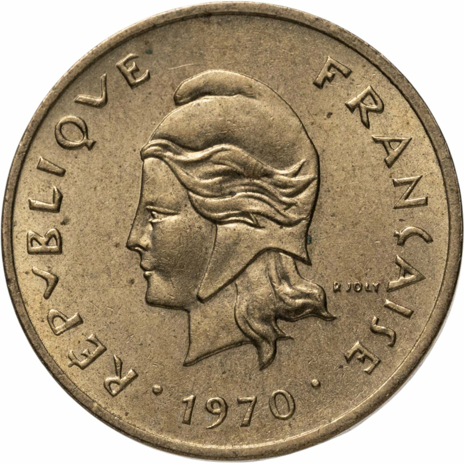 Новые Гебриды 1 франк franc 1970, Латунь, в сохранности AU-UNC